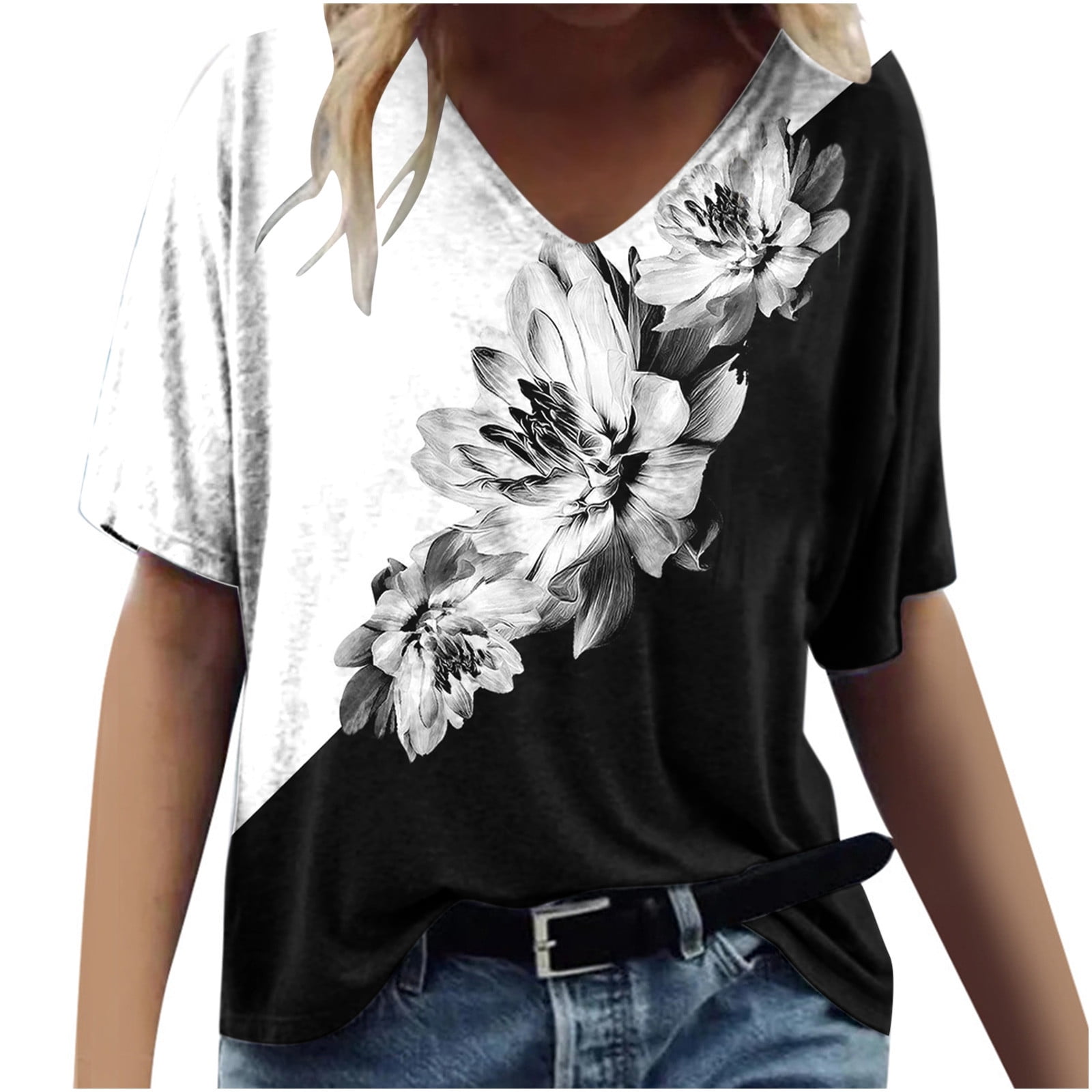 Women Tops Clearance-Sale Short Sleeve Printing Floral Pattern T-Shirts ...