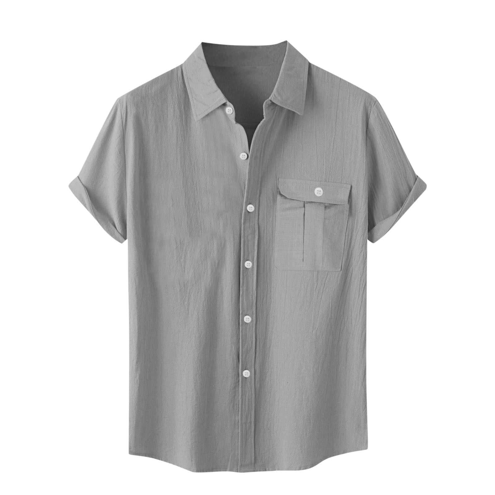 Besolor Mens Summer Short Sleeve Shirts Collared Button Down Shirts Big And Tall Casual Solid Color Beach Shirts Tops