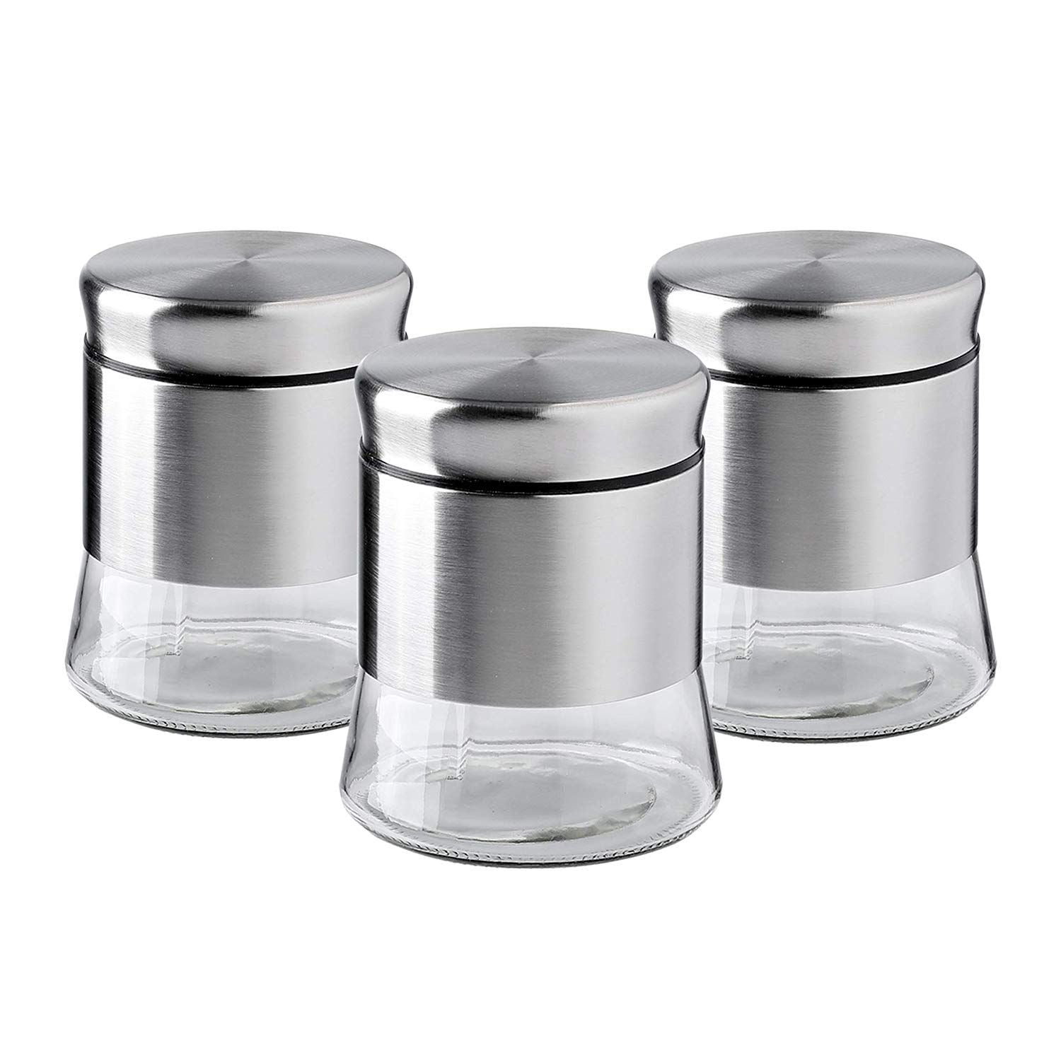 Brushed Stainless Steel and Glass Canister with Airtight Lid, 5.5"H ...