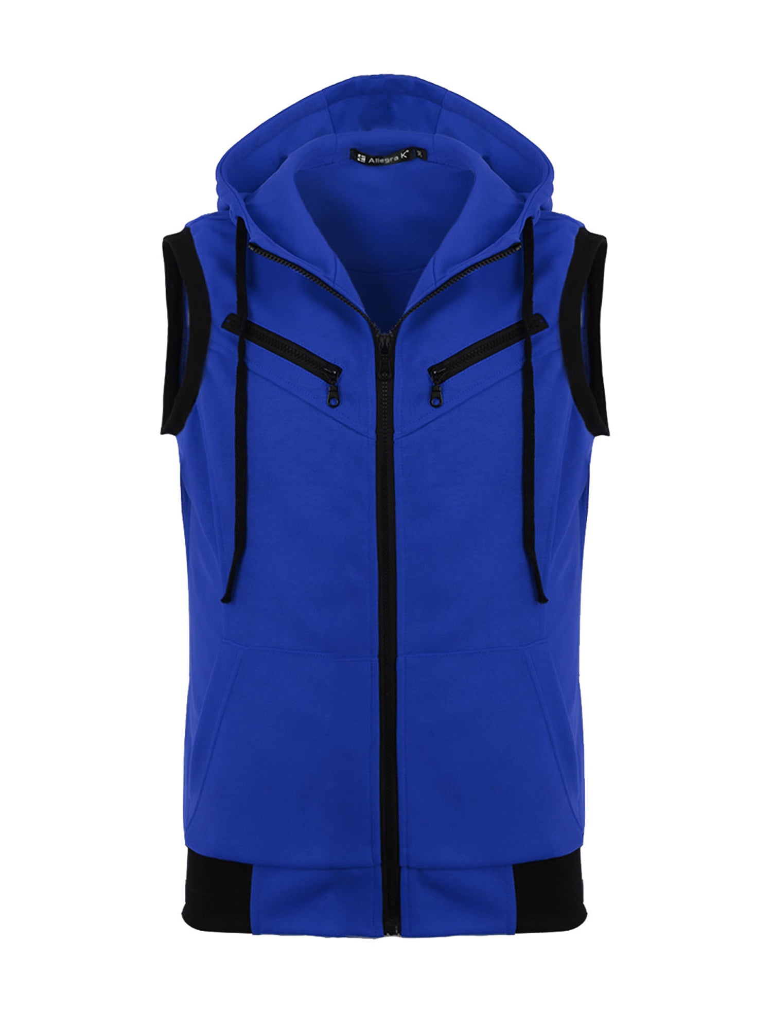 Men Kangaroo Pocket Zip Up Drawstring Hooded Vest - Walmart.com