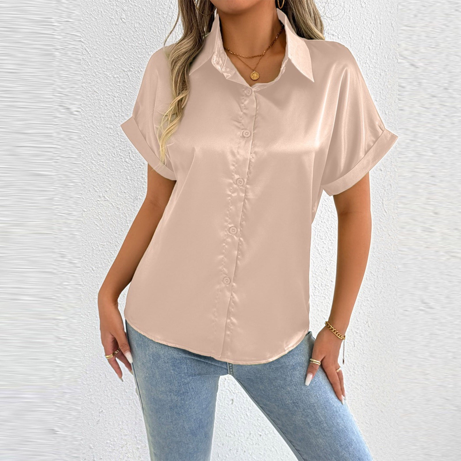 Click here for Zbxnli Womens Satin Button Down Shirts Casual Shor... prices