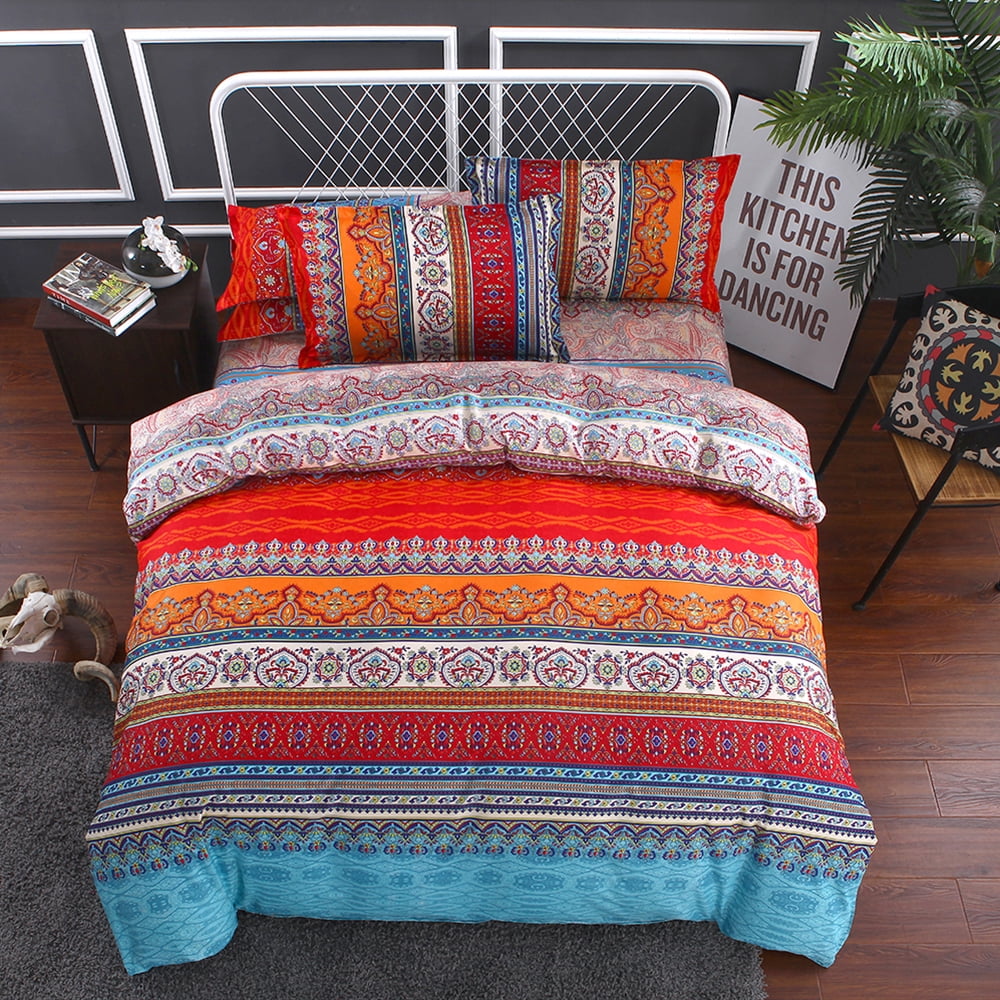 Boho Sheet Set Queen Size 3 Piece Soft Brushed Microfiber Red Blue ...