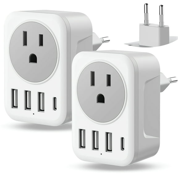 2 k European Plug Adapter USB C, US to Europe Adapter 4 Outlets 3 USB ...