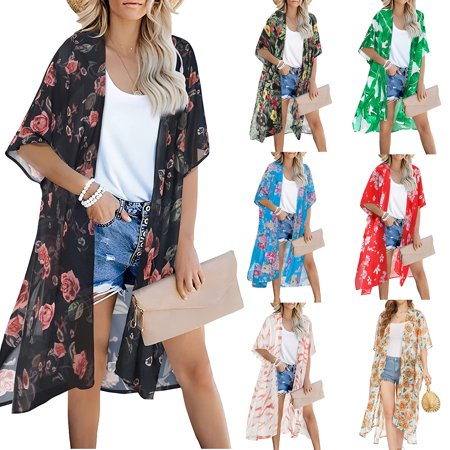 Mialoley Women's See-through Robes Cover Up, Boho Half Sleeves Bikini ...