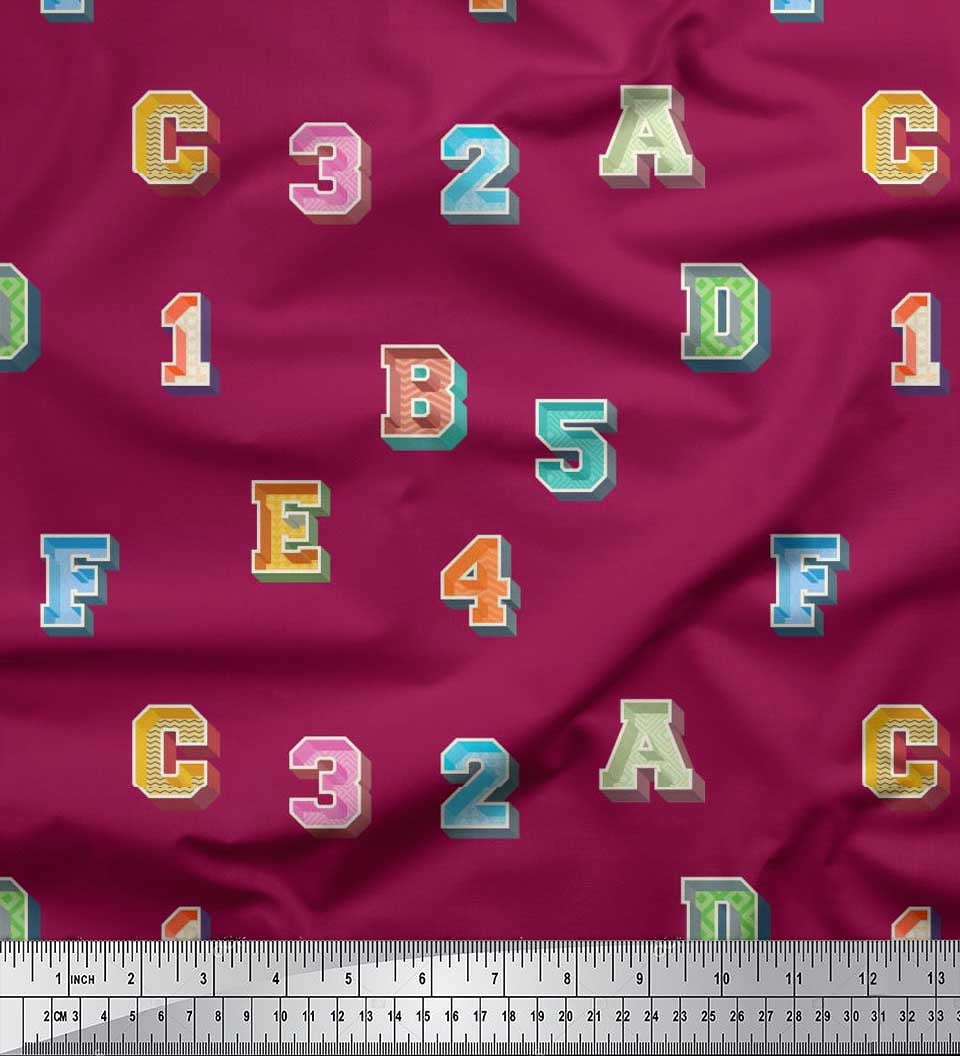 Soimoi Silk Fabric Numbers & Alphabets Text Print Fabric by Yard 42 ...