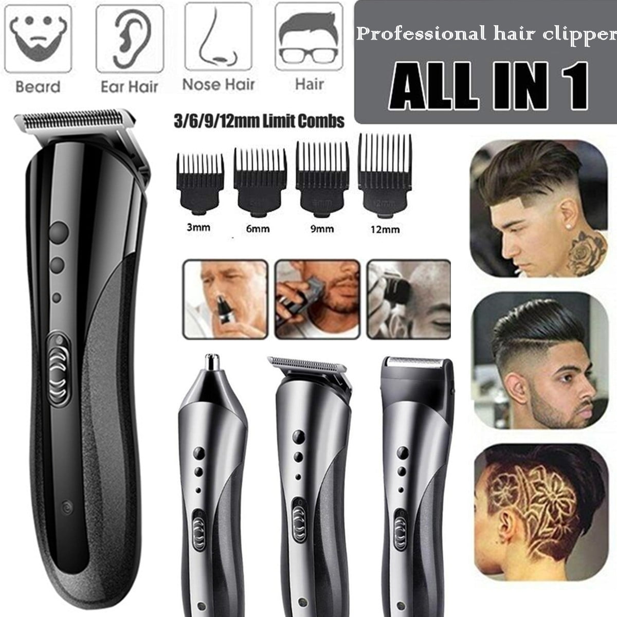 Rechargeable Electric Clean Hair Trimmer Beard Shaver Razor Barber ...