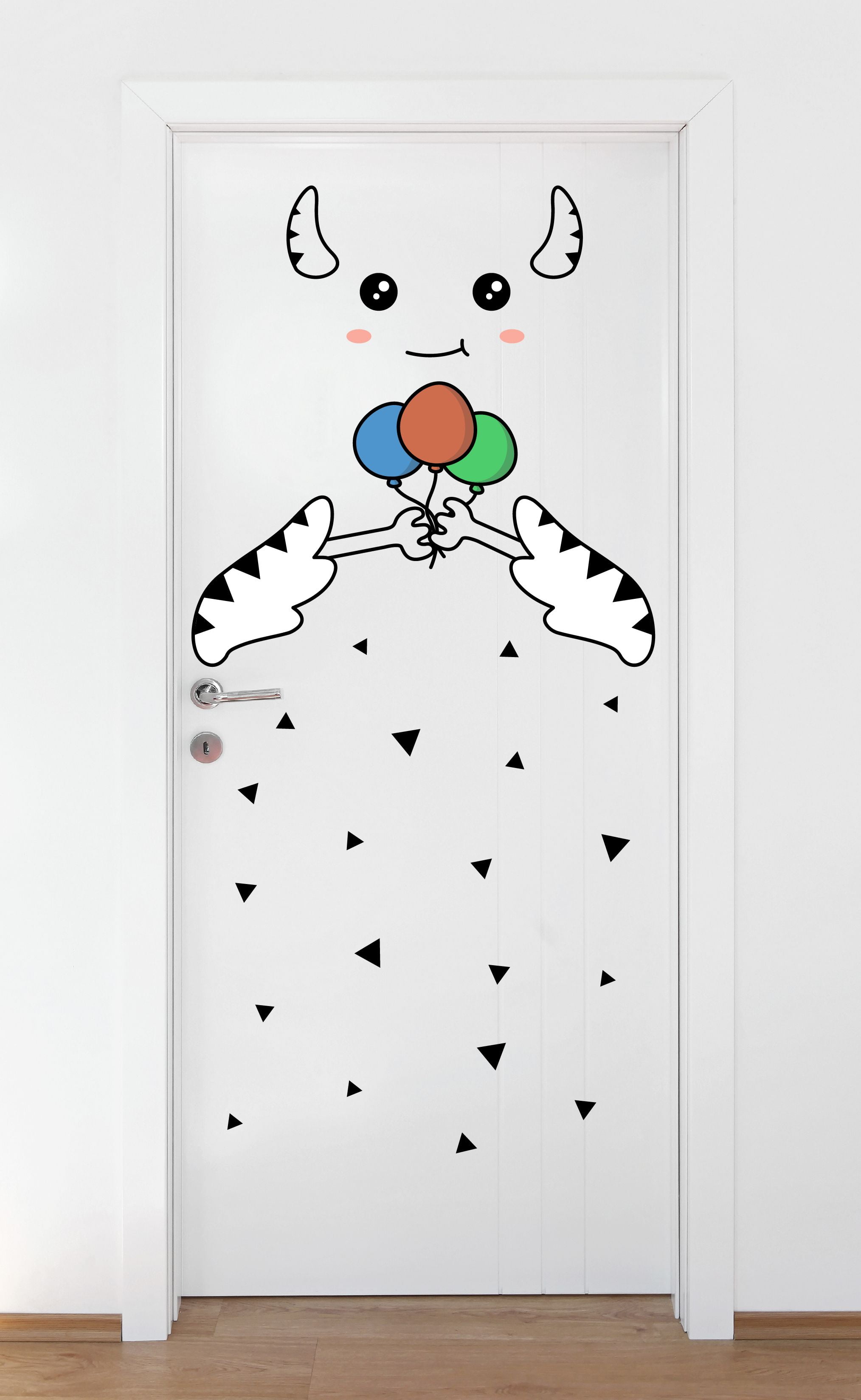 Cartoon Wall Decal Funny Horned Cartoon Holding Colourful Balloons ...