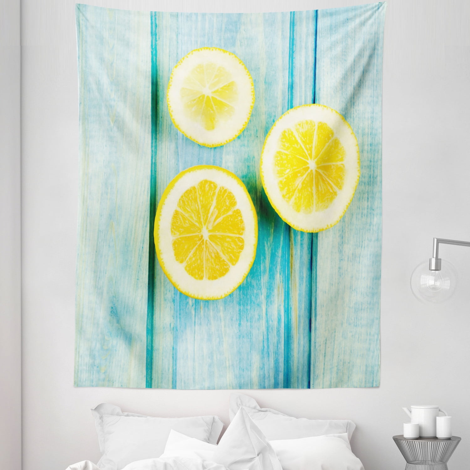 Lemon Tapestry, Juicy Lemon Slices on Old Wooden Planks Porch Summer ...