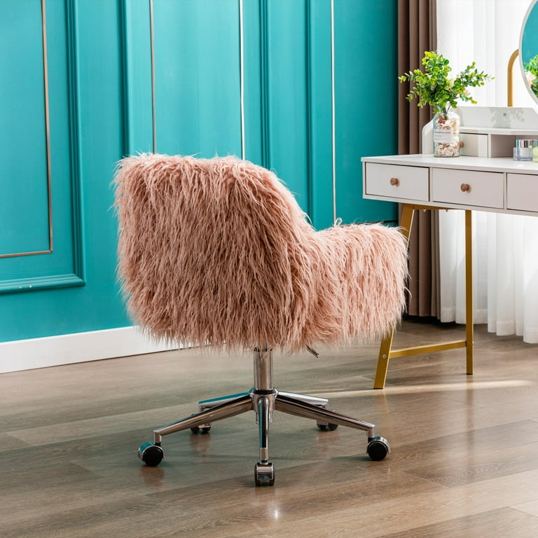 Pink fuzzy vanity chair store
