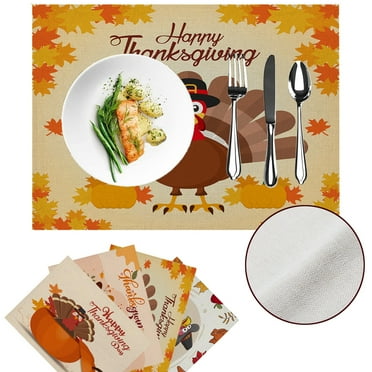 FLOMO Holiday Thanksgiving Pumpkin Harvest & Turkey, Woven Placemats ...