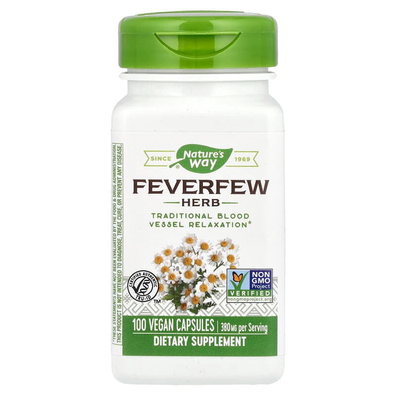 Nature's Way, Feverfew Herb, 380 mg, 100 Capsules, Suplemento para el ...