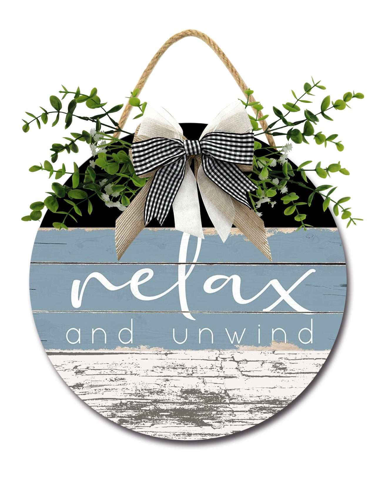 Eveokoki Relax And Unwind Front Door Sign Funny Wreaths Hanging Wooden ...