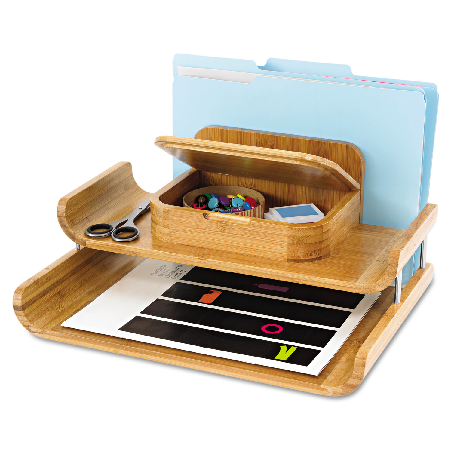 Safco Bamboo Desktop Organizer With Trays 14 3 4 X 12 1 4 X 7 1 2