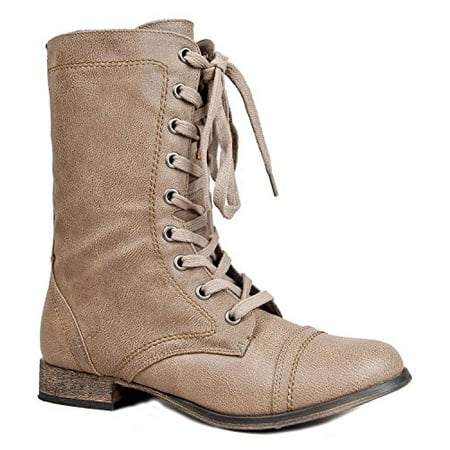 Fourever Funky - Round Toe Lace Up Military Bootie Combat Boots Women's ...