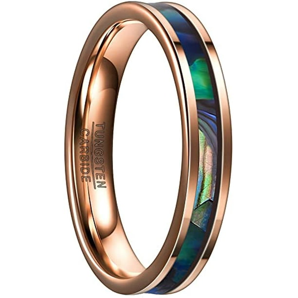 4mm Abalone Shell Wedding Band for Men Women Rose Gold Tungsten Rings ...