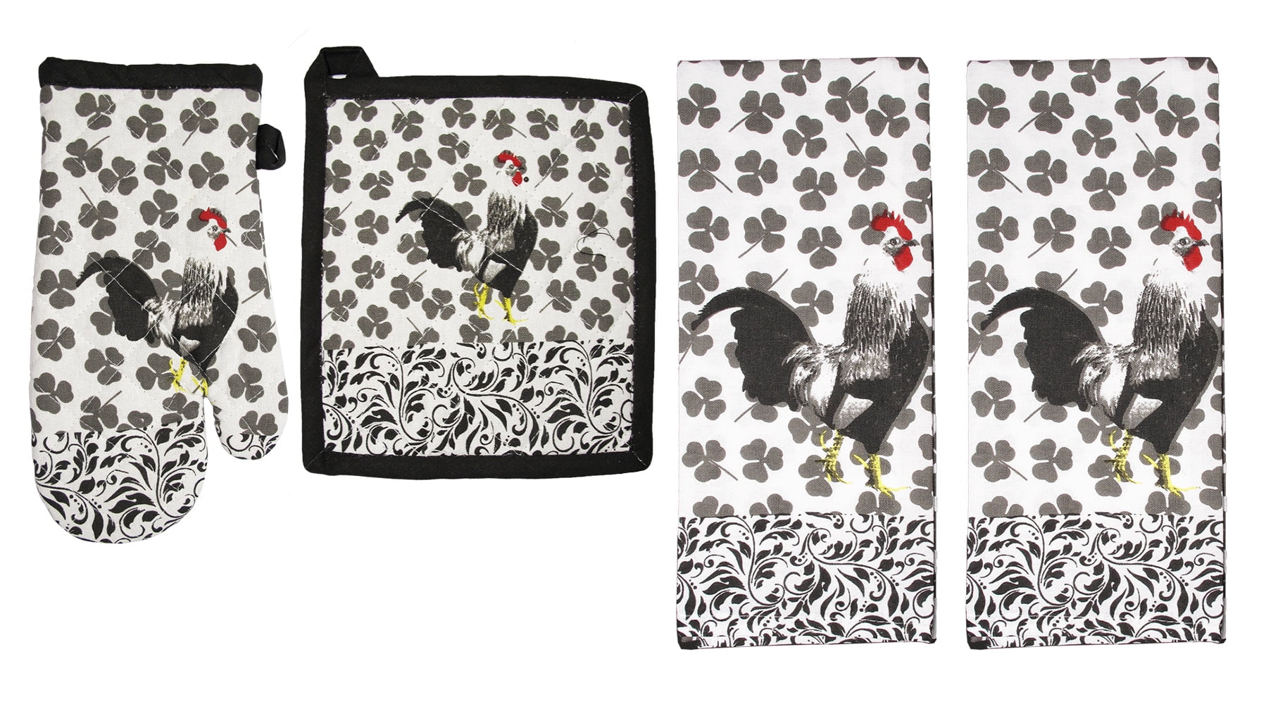 Farm Rooster Kitchen Towels Set Oven Mitt Pot Holder Farmhouse Dish ...