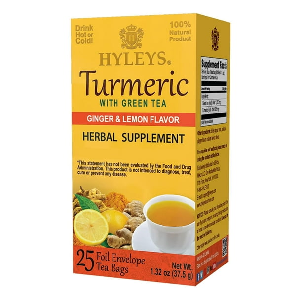 Té HYLEYS Turmeric Green con sabor a jengibre y limón, 150 bolsas ...