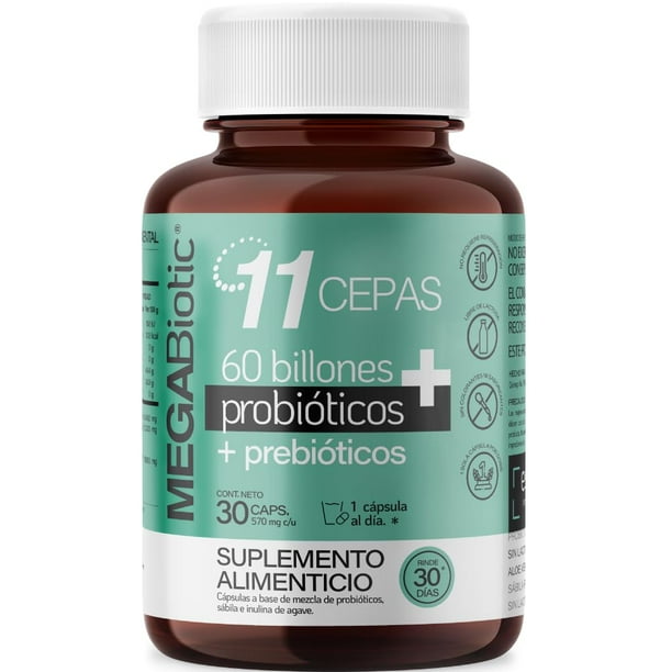 Suplemento Alimenticio Megabiotic Probióticos 60 Billones y 11 Cepas Inulina de Agave y Aloe ...