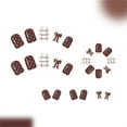 24Pieces Glossy Short Square Fake Nails Autumn Winter Coffee Brown ...