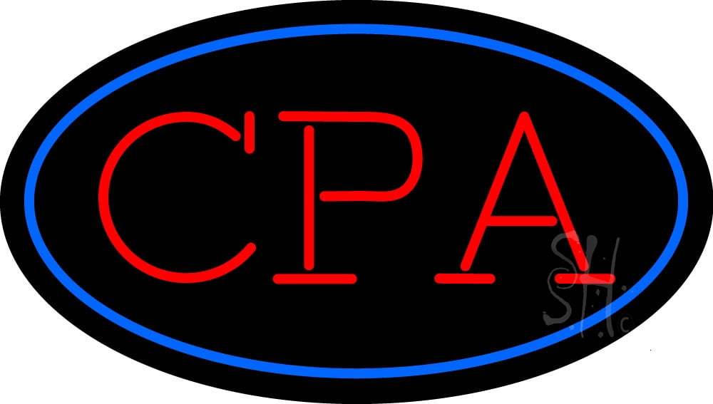 CPA Oval Blue LED Neon Sign 20 x 37 - inches, Black Square Cut Acrylic ...