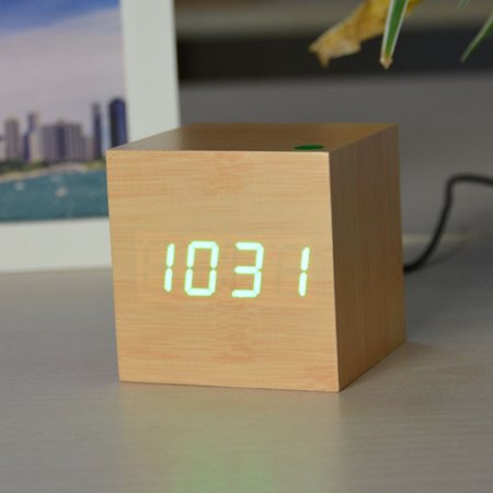 Sound Control Wooden Square LED Alarm ;Square LED alarm ;Date Clock ...