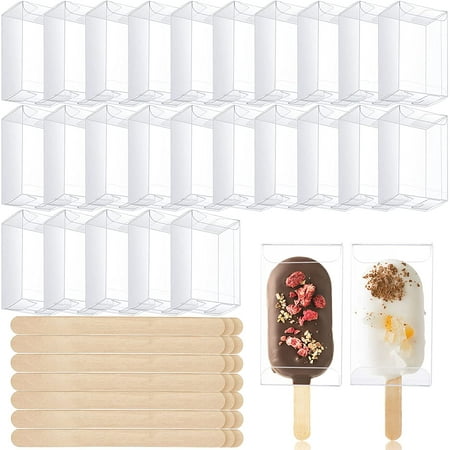 50 Pieces Popsicle Cakesicle Box Set Include 25 Pieces Clear PET Ice ...