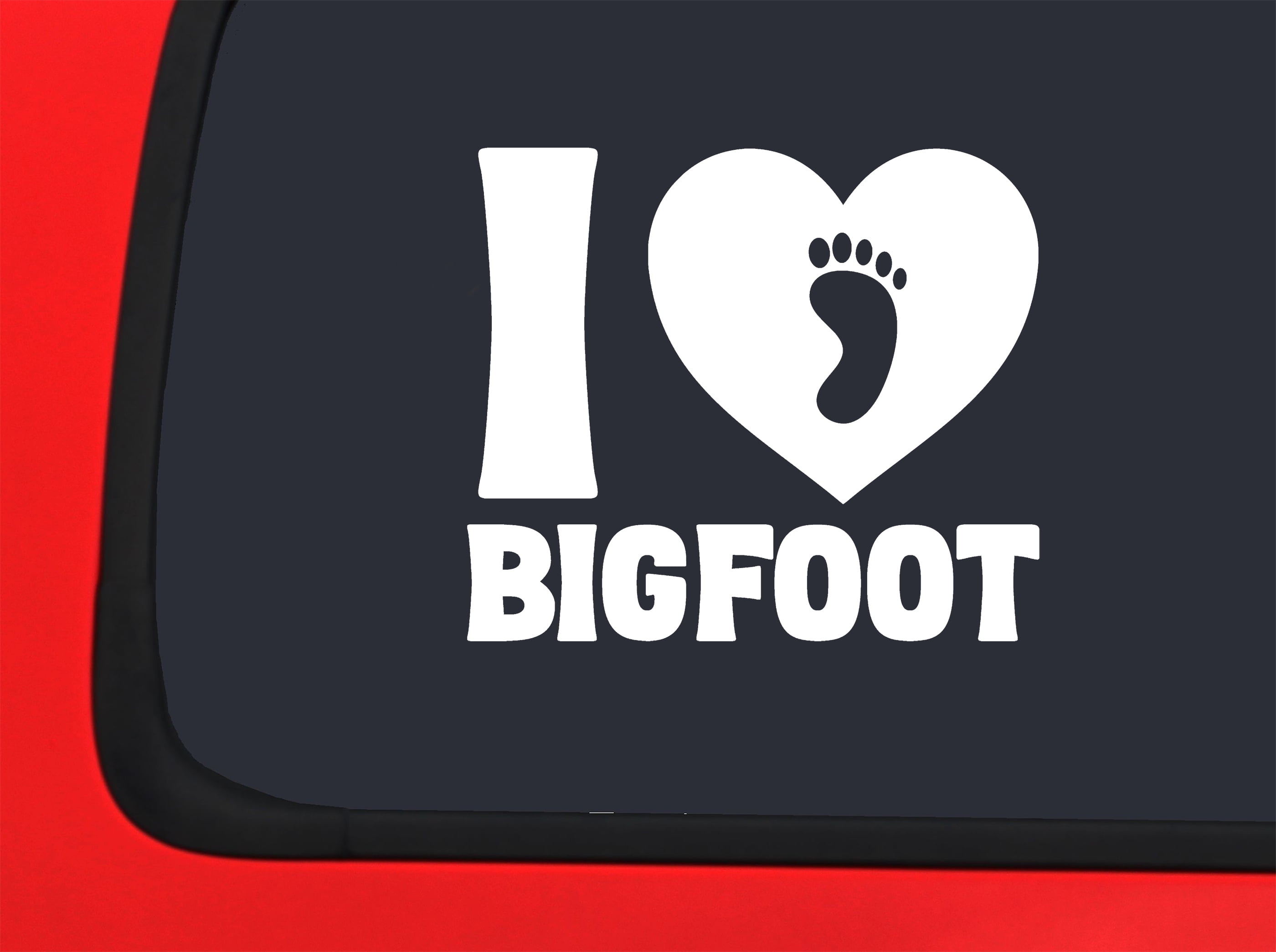 Car Sticker I Heart Bigfoot Love Footprint Funny Sasquatch Believe Car ...