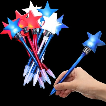 Star LED Ballpoint Pens Red White Blue Light Flashing Pen Black Gel Ink ...