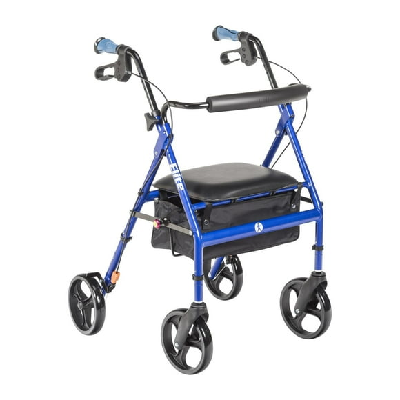 Hugo Blue Elite Rollator Rolling Walker with Seat and Backrest