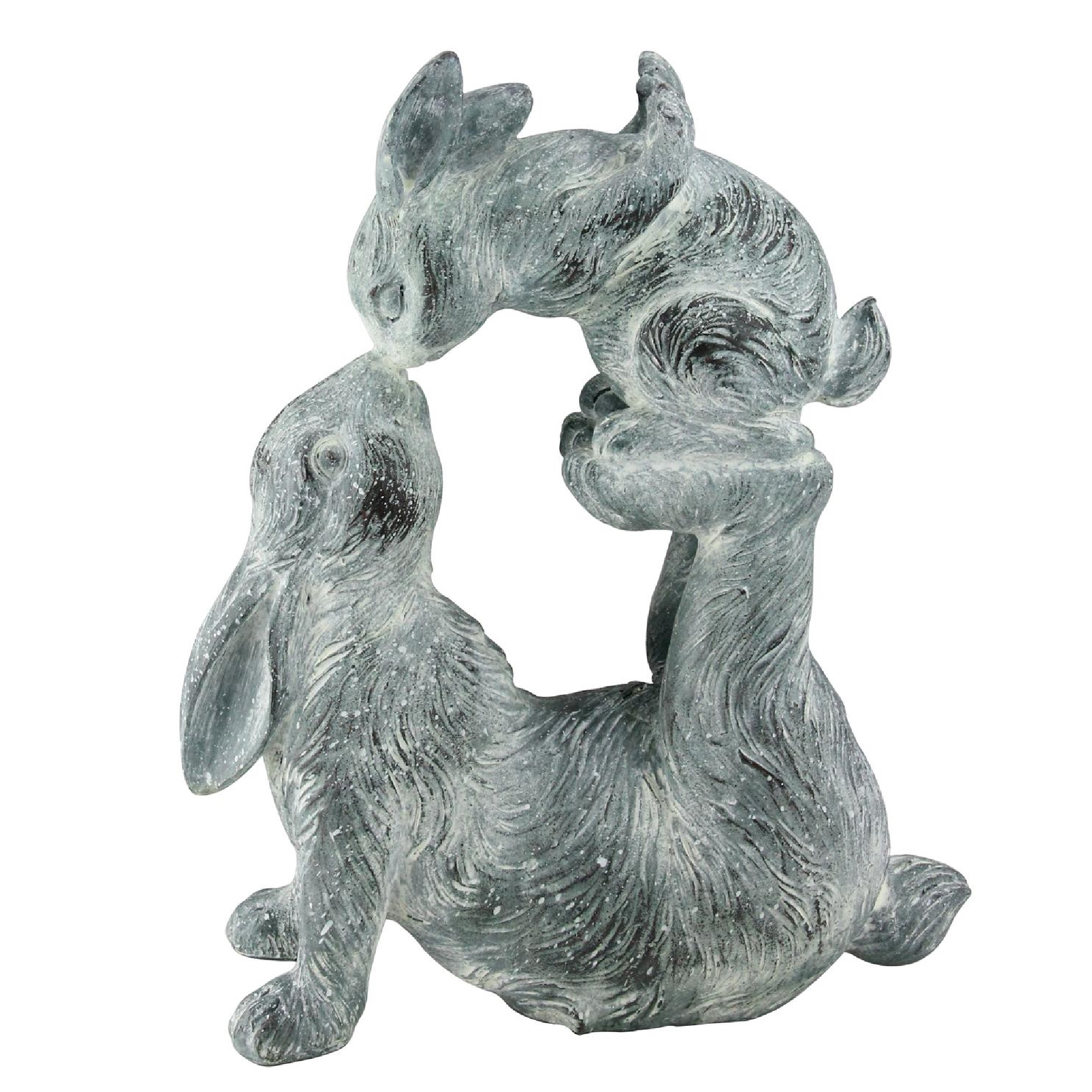 14" Verdigris Fanciful Antique Finish Rabbits at Play Table Top ...