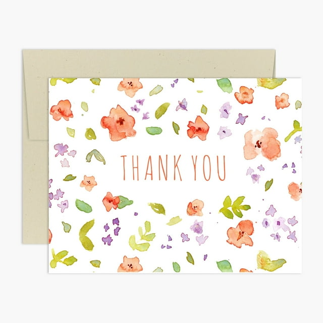 Watercolor Floral Pattern Thank You Card - Walmart.com