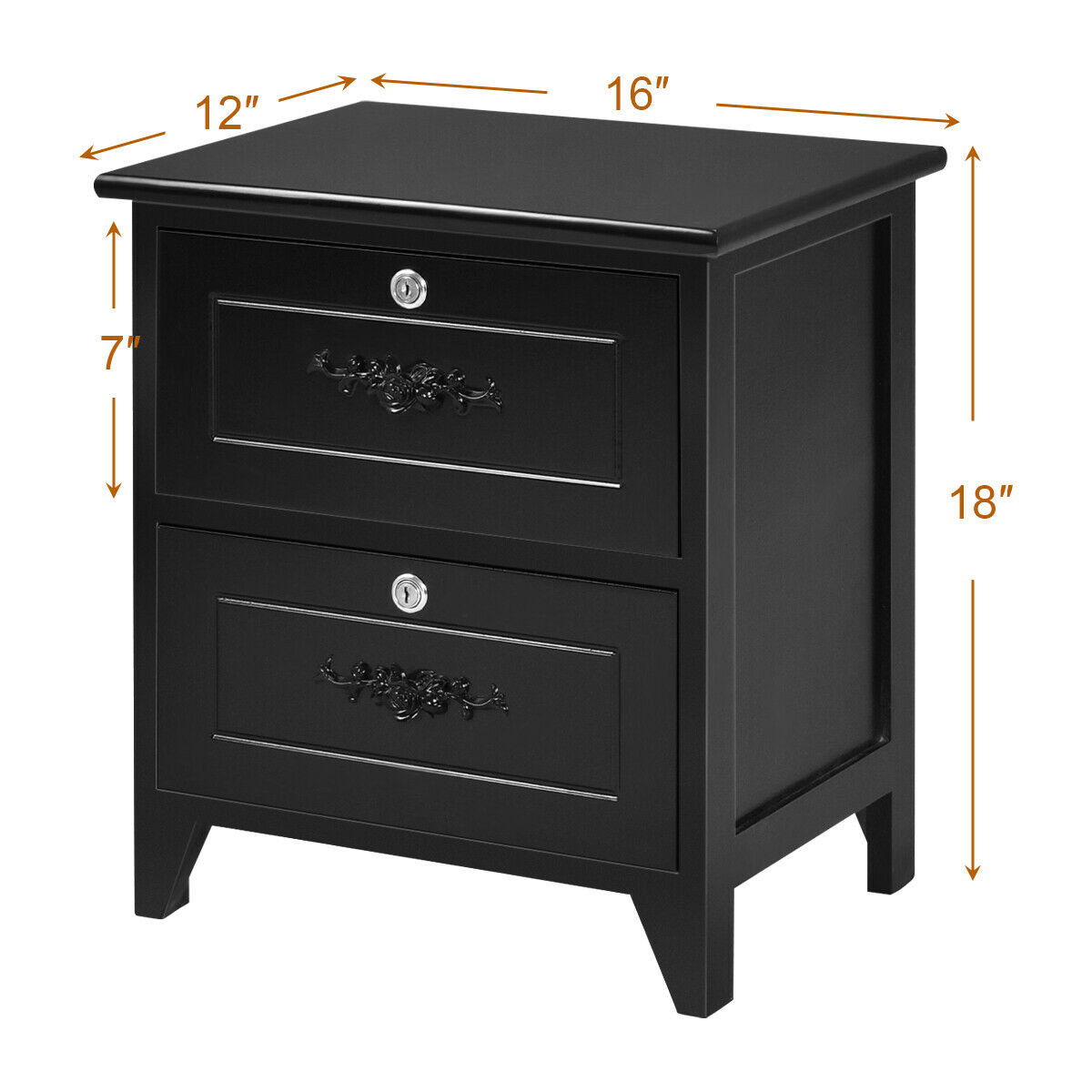 Solid Wood Elegant Night Stand W/2 Locking Drawer Storage Shelf End ...