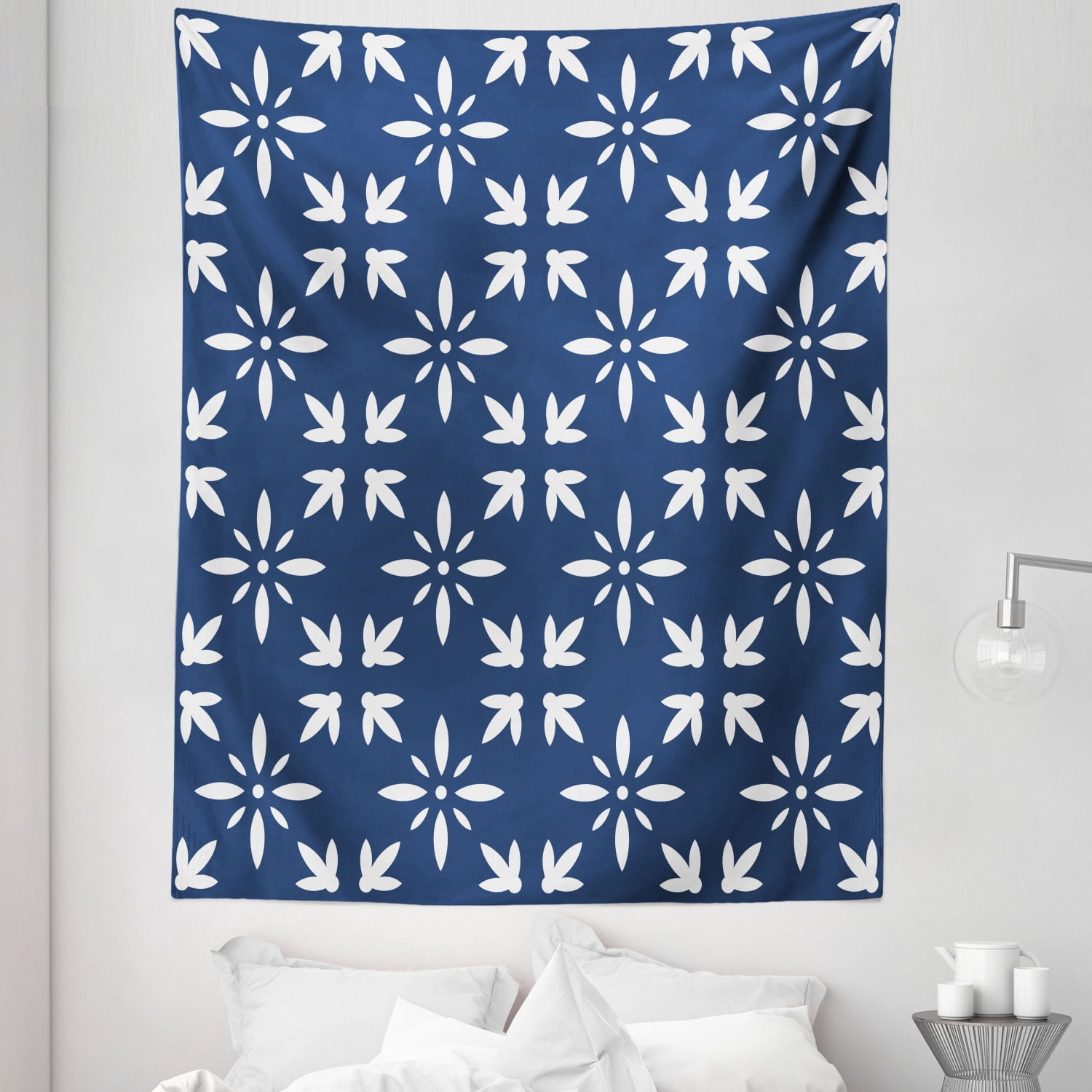 Navy Blue Tapestry, Modern Design Floral Image Leaves Rose Petals ...