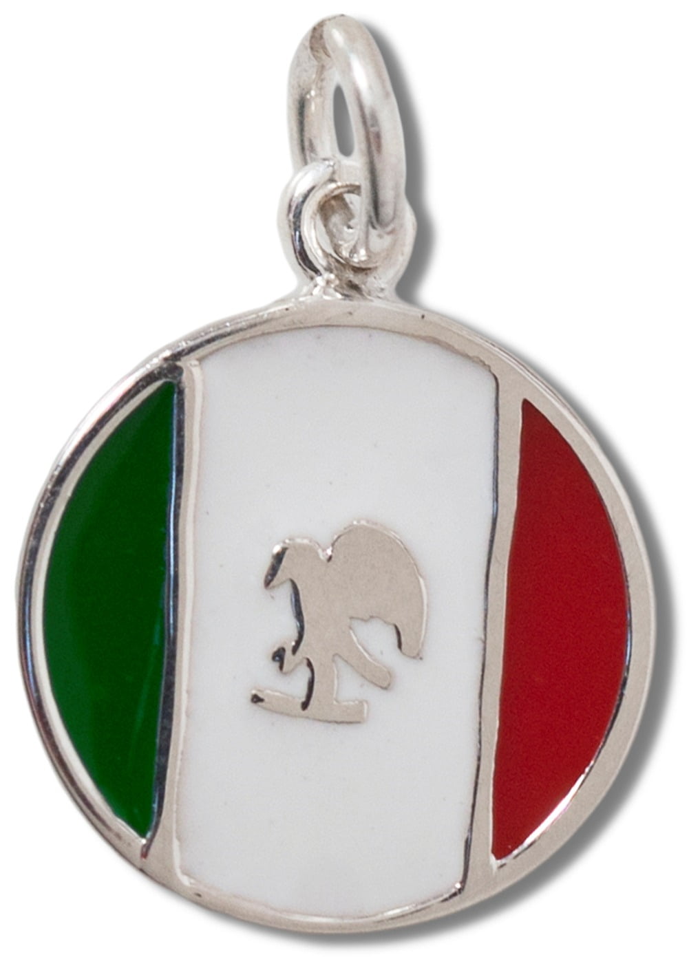 Sterling Silver 24" 1mm Box Chain Round Mexican Flag Symbol Pendant ...