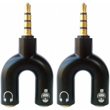 2 Pack Headset Splitter Adapter, U Shape 3.5mm 4 Pole Male to 2 x 3 ...