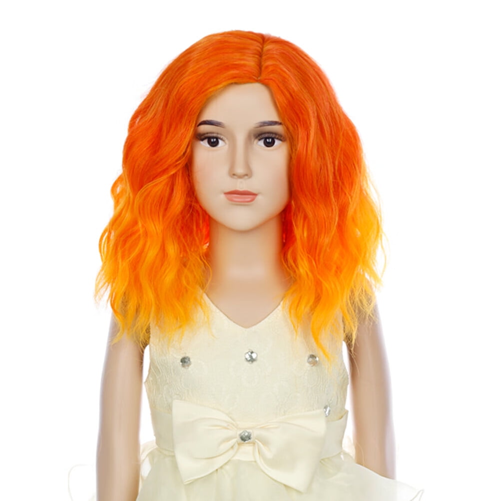 Dopi 14" Orange Wig for Child Kids Short Bob Curly Wavy Wig Ombre ...