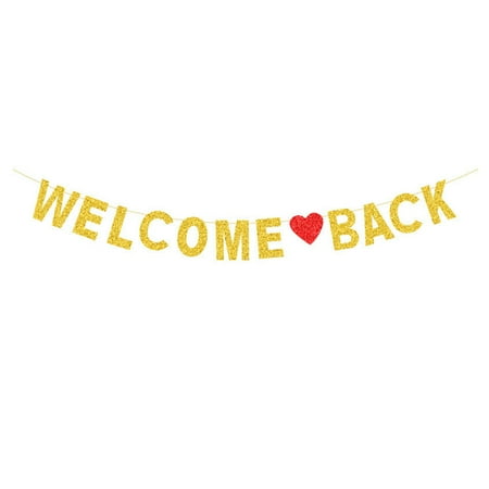 Glitter Gold Welcome Back Banner Hanging Welcome Back Sign Banner for ...