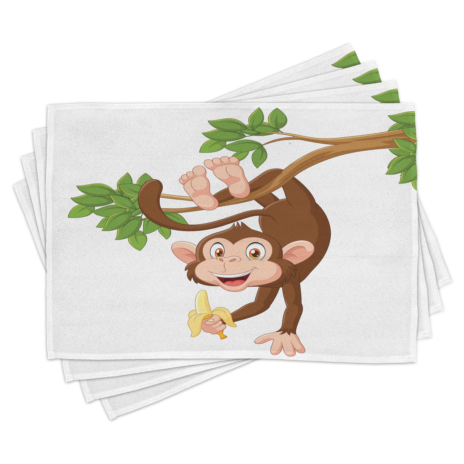Ambesonne Cartoon Place Mats Set of 4, Monkey with Banana Tree ...
