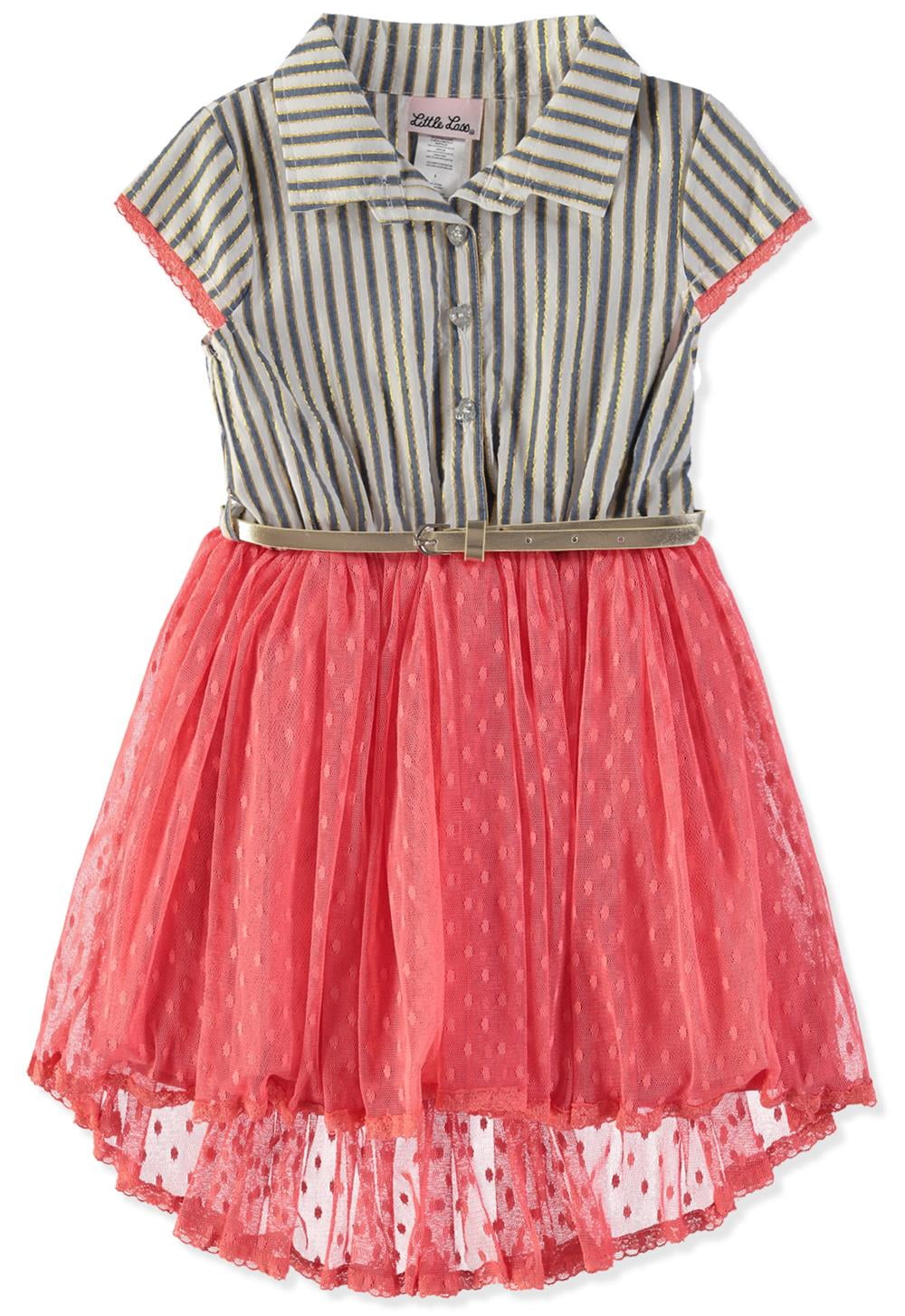 Little Lass Girls 12-24 Months Stripe Tulle Dress(Coral 18 Months ...