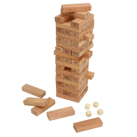 Wood Block Stacking Game, Tower Building Blocks Game 60Pcs Beechwood ...
