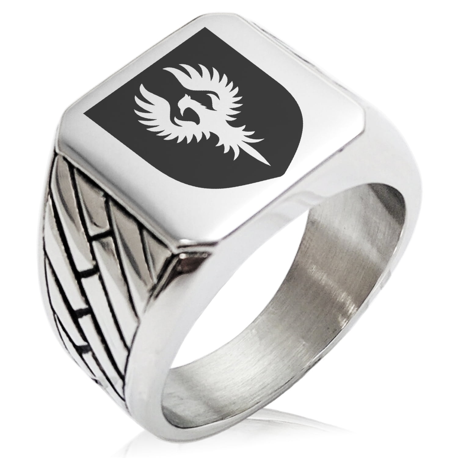 Stainless Steel Phoenix Resurrection Coat of Arms Shield Geometric ...