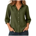 Aboser Cotton Linen Shirts for Women Button Down Dress Shirt Casual 3/4 ...