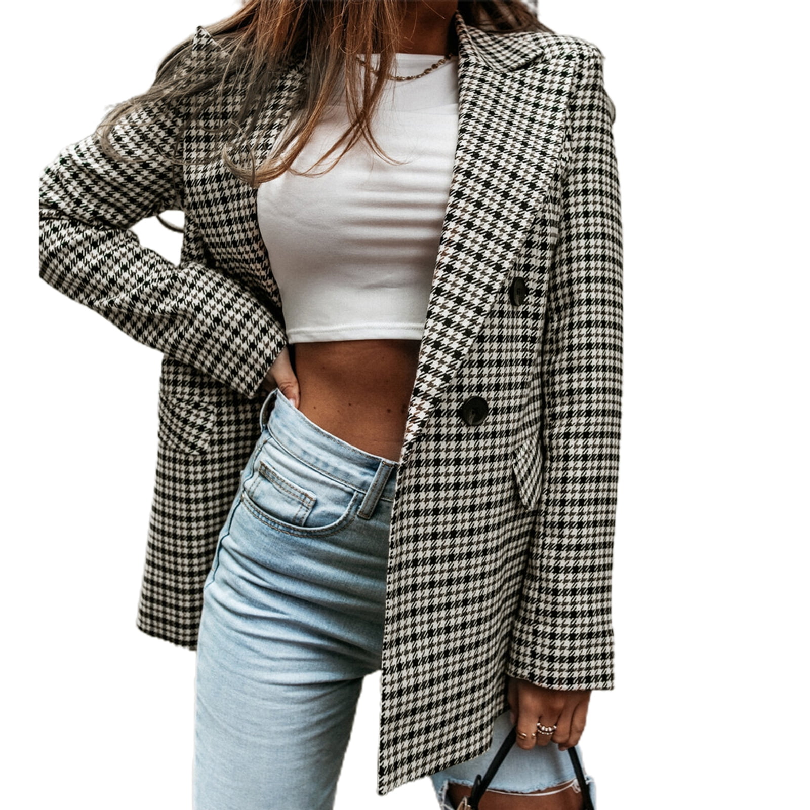 Click here for Sylvamorning Women Plaid Blazer With Double-Breast... prices