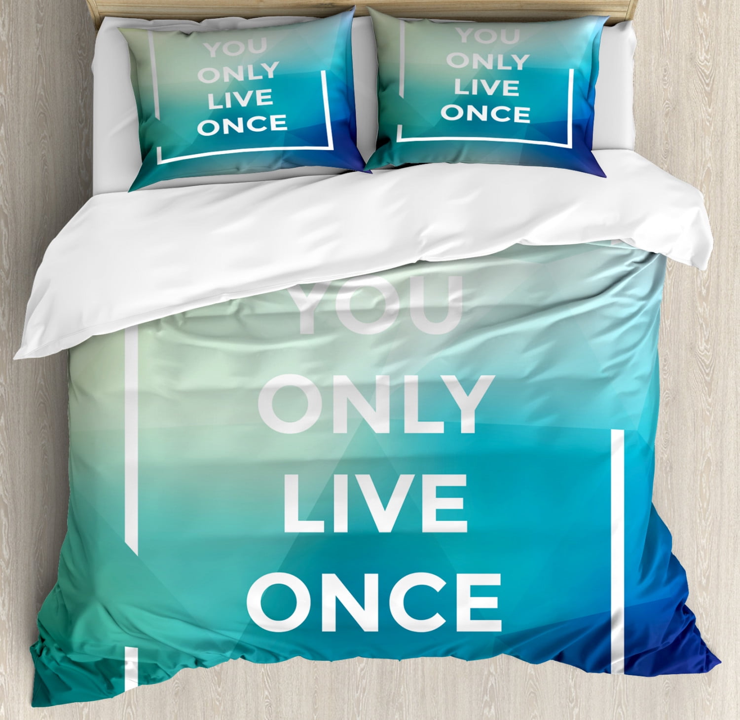 YOLO Queen Size Duvet Cover Set, Typographic You Only Live Once Quote ...