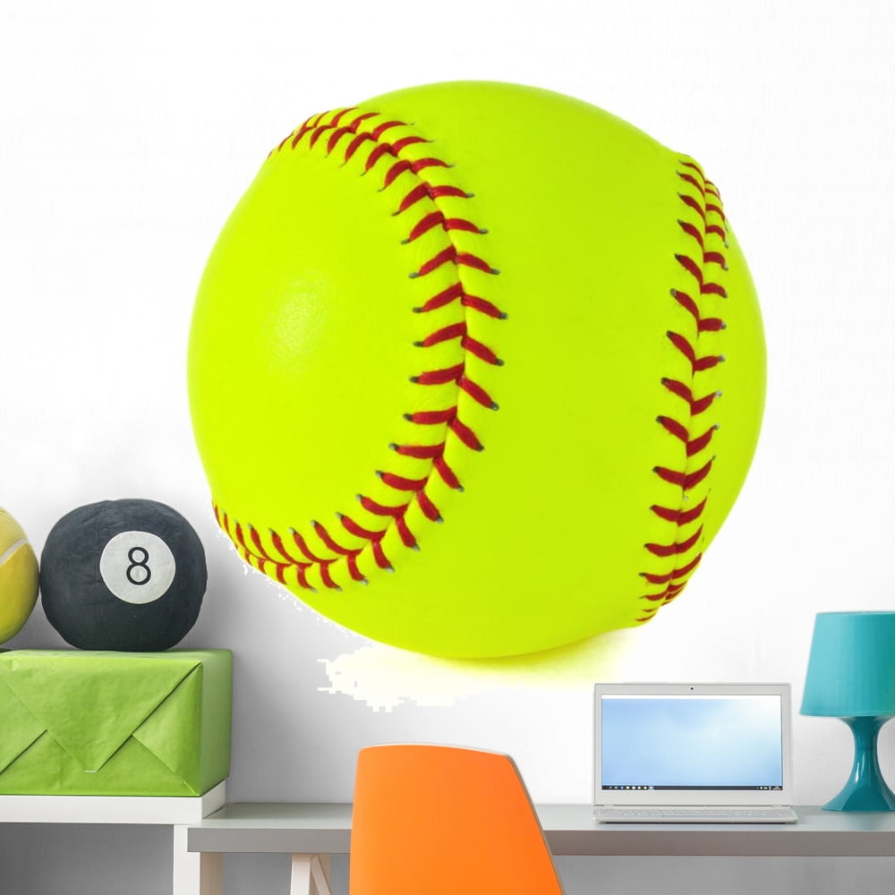 Yellow Softball Wall Decal by Wallmonkeys Peel and Stick Graphic (36 in ...