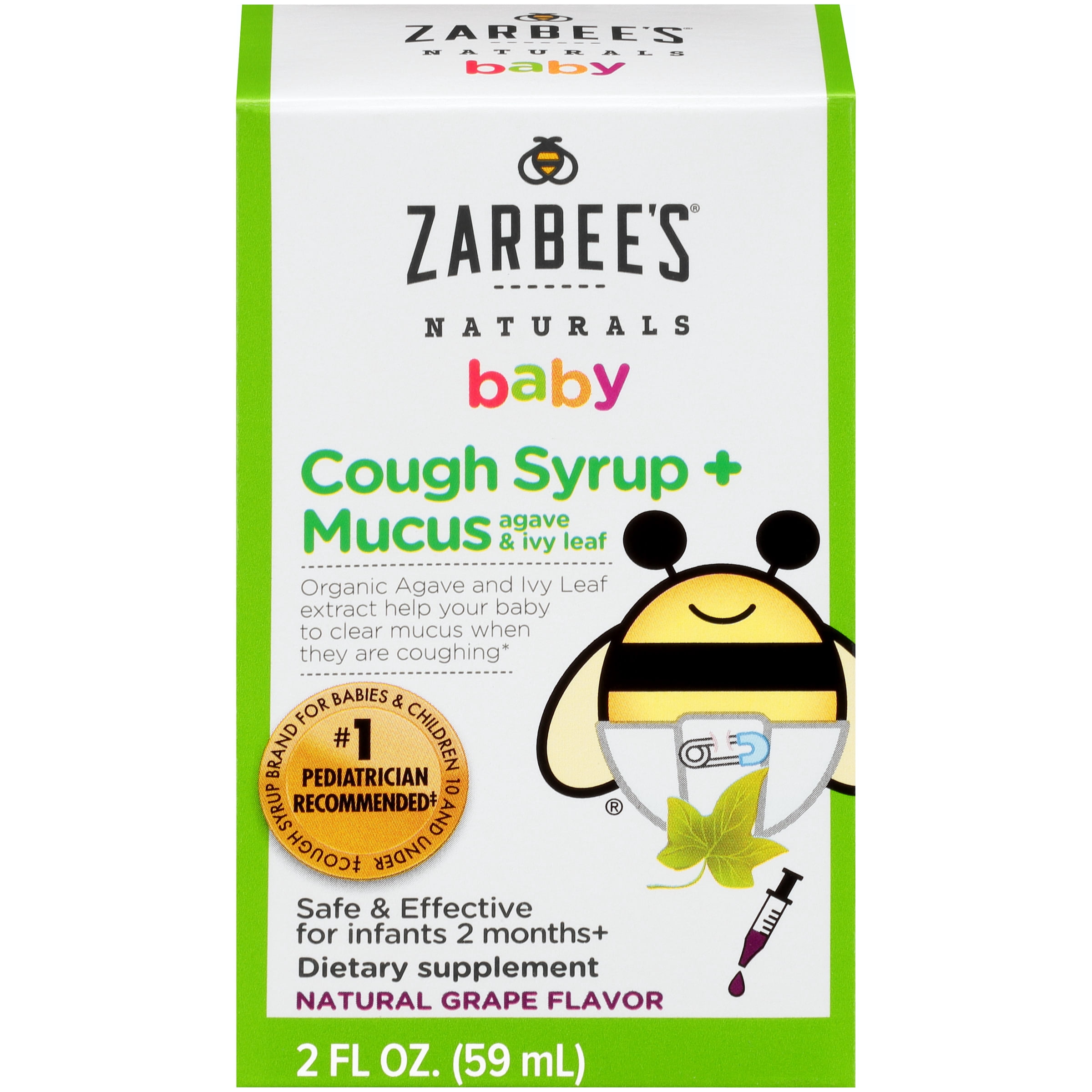 Zarbee s Naturals Baby Cough Syrup Mucus Natural Grape Flavor 2 Ounces