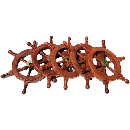 Nautical Pirate Wooden Ship Wheel Set of 5 W/brass Hub - Walmart.ca