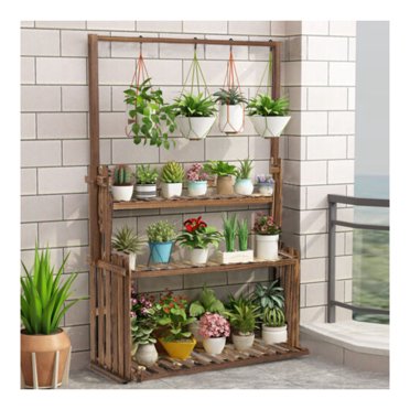 Costway 3 Tier Heavy Duty Metal Shelving Unit, Indoor-Outdoor Garden ...