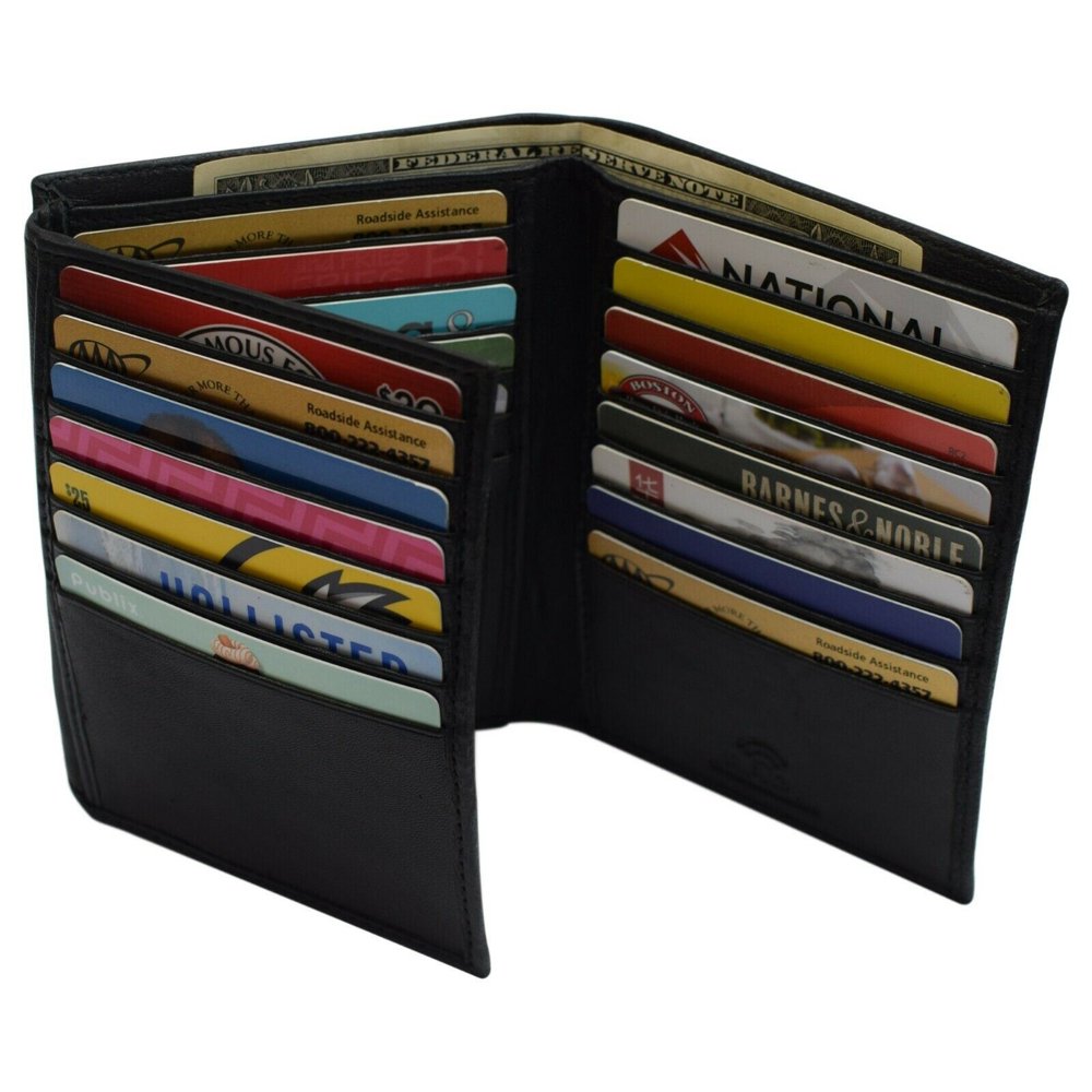 menswallet - Genuine Cowhide Leather Thick Large Black Euro Bifold ...