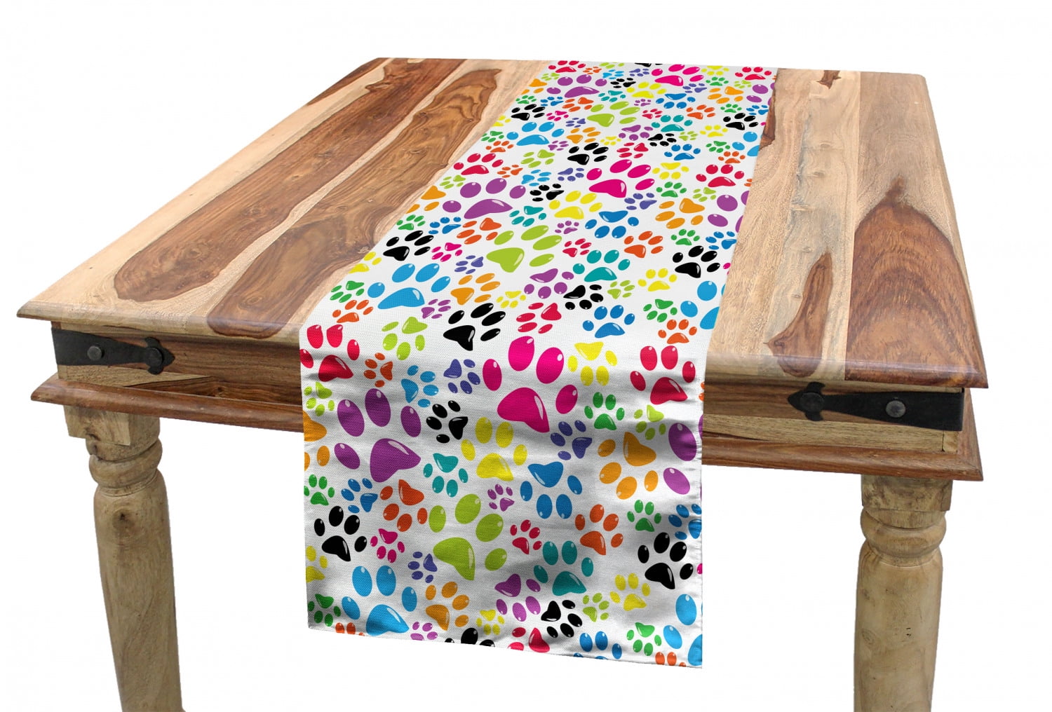 Dog Table Runner, Colorful Little Paws Steps Childish Artwork Cartoon ...